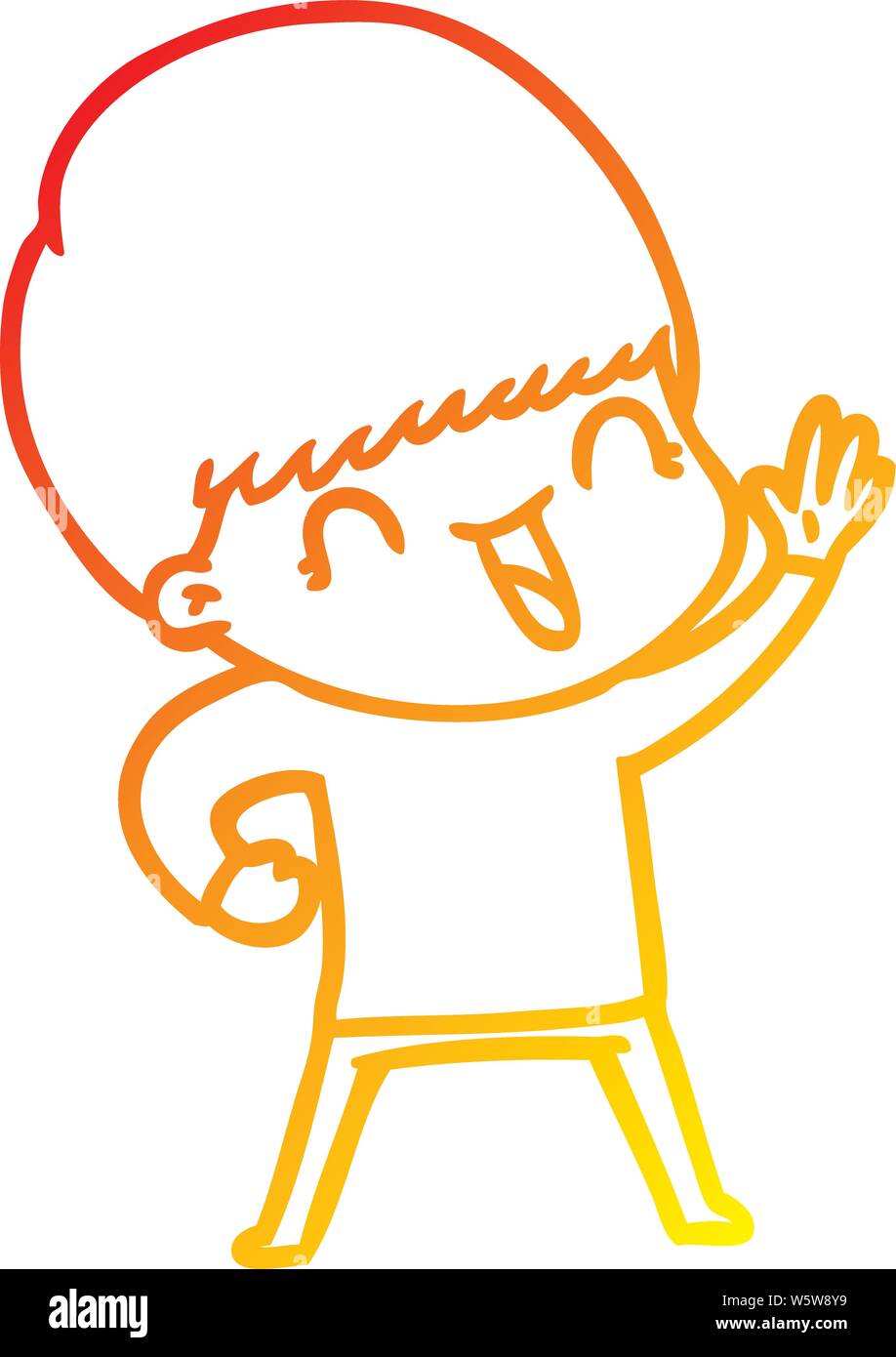 warm gradient line drawing of a happy cartoon boy Stock Vector Image ...