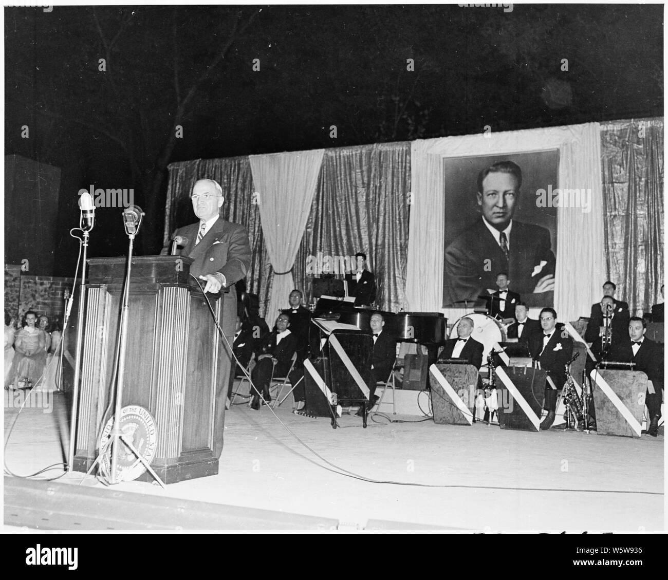 Photograph of President Truman speaking at the dedication of the Carter ...