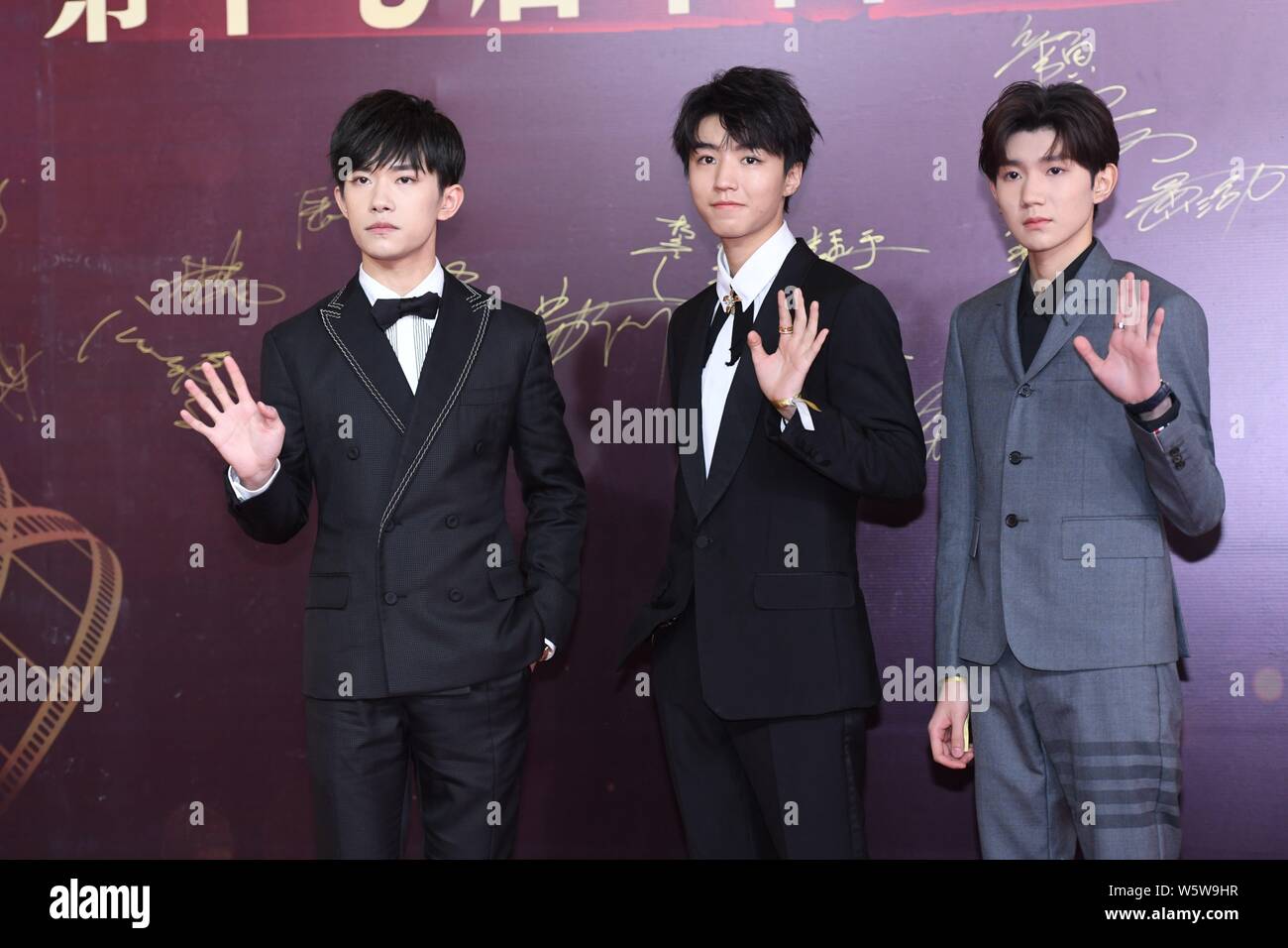 (From left) Jackson Yee or Yi Yangqianxi, Karry Wang or Wang Junkai, and Roy Wang or Wang Yuan ...