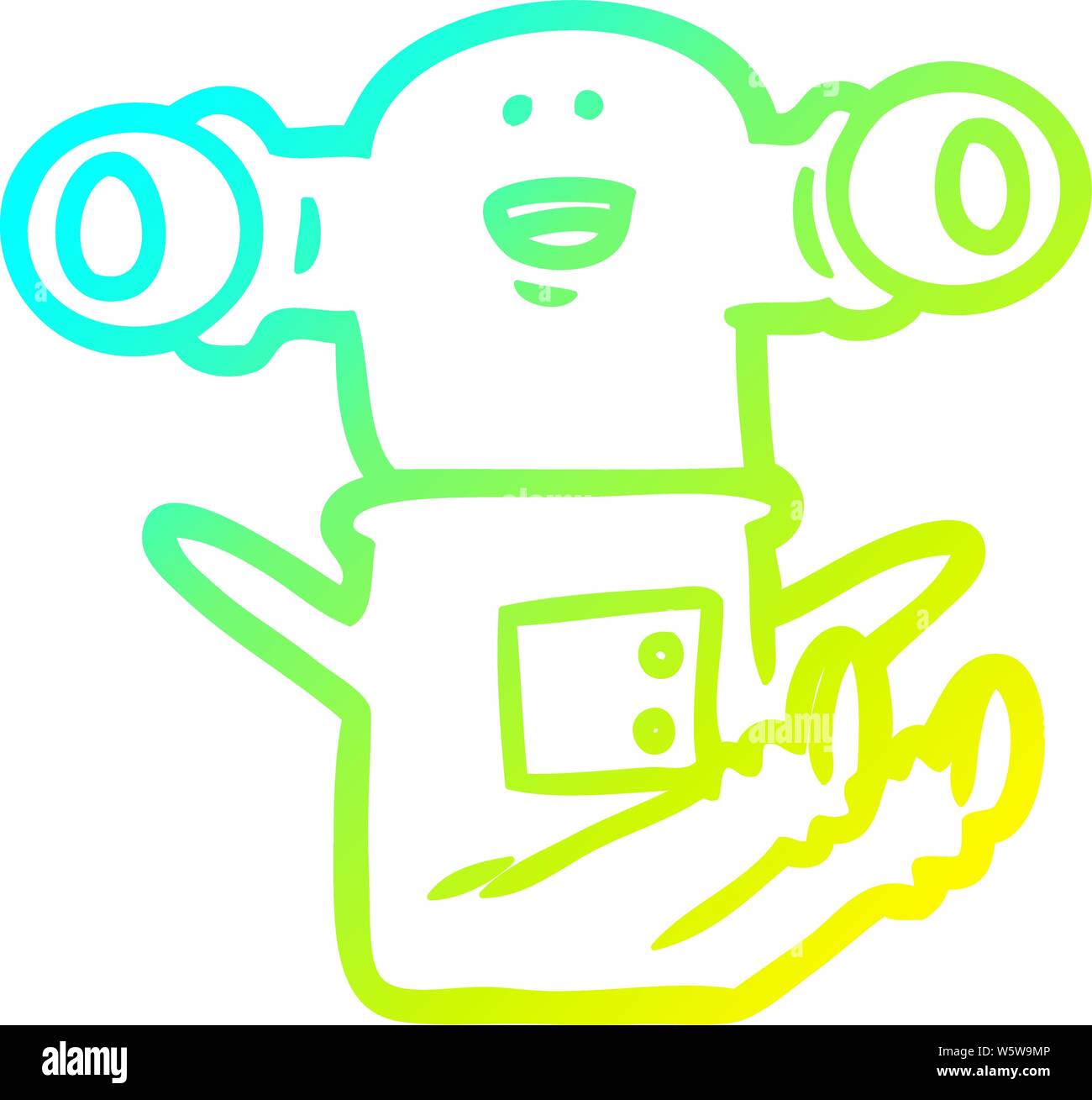 cold gradient line drawing of a friendly cartoon alien sitting down ...