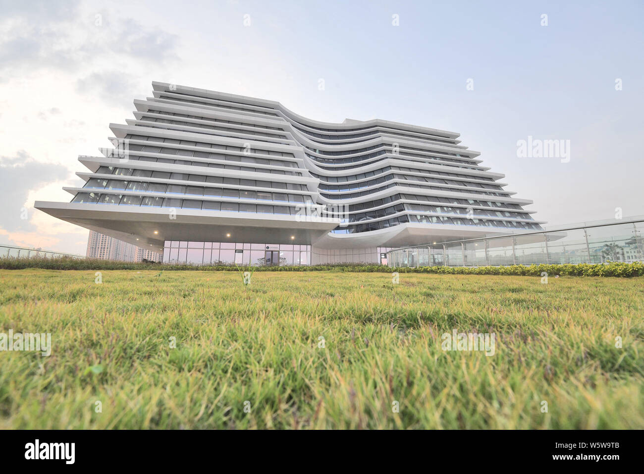 A view of the newly-built Nanning Public Library featuring the shape of ...