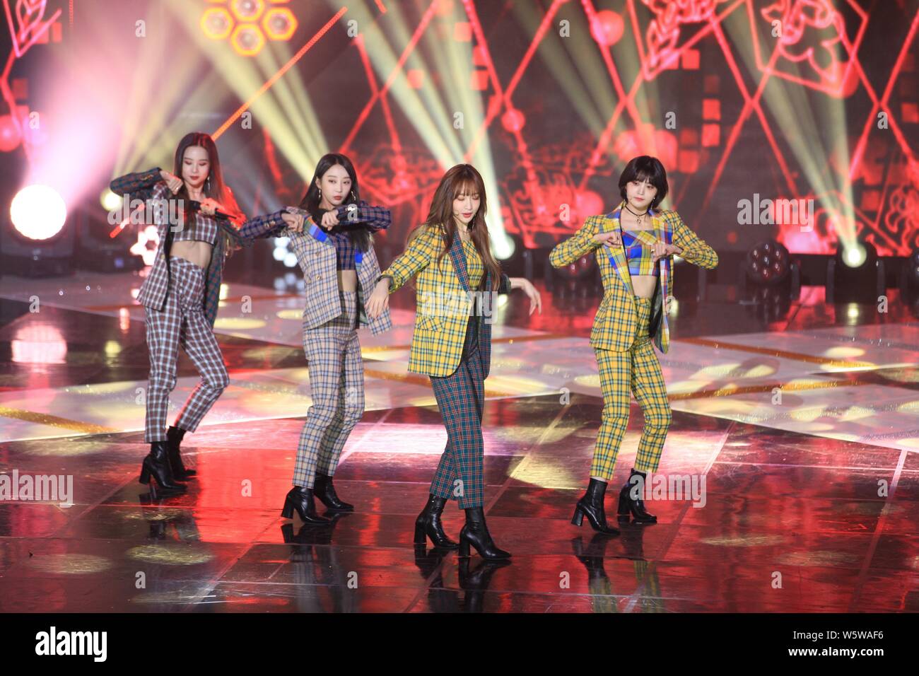 Members of South Korean girl group EXID perform during the South Korean ...