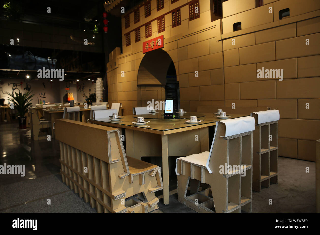 Corrugated cardboard-made furniture is displayed at the new in-store ...