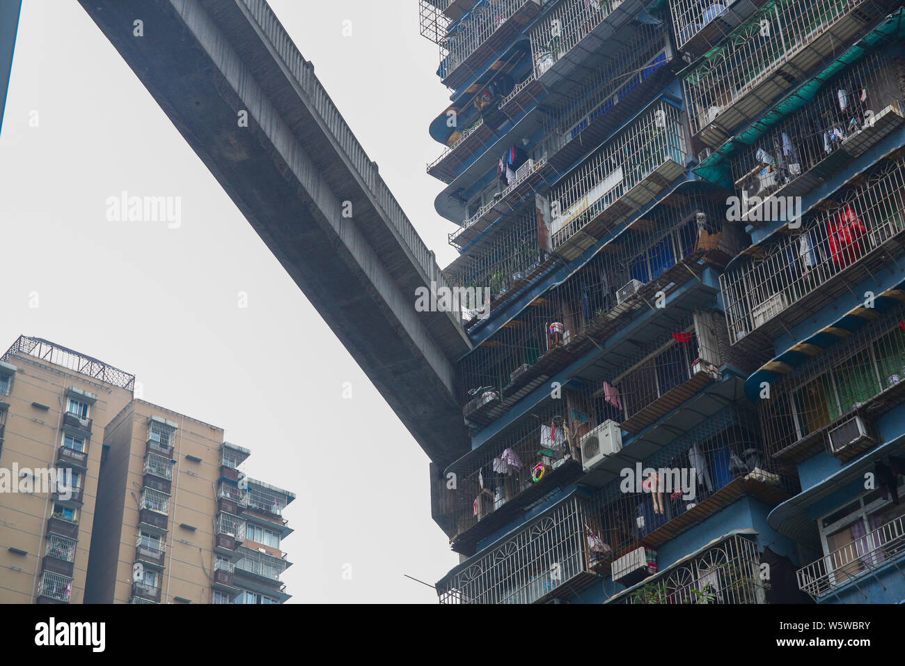 A 40-meter-high pedestrian overpass supported by one concrete column ...
