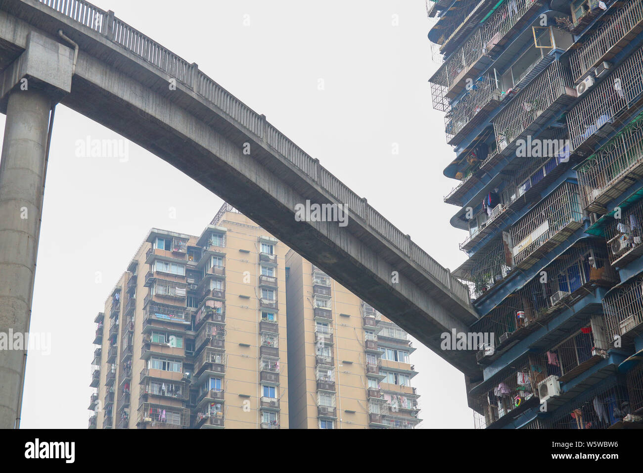 A 40-meter-high pedestrian overpass supported by one concrete column ...