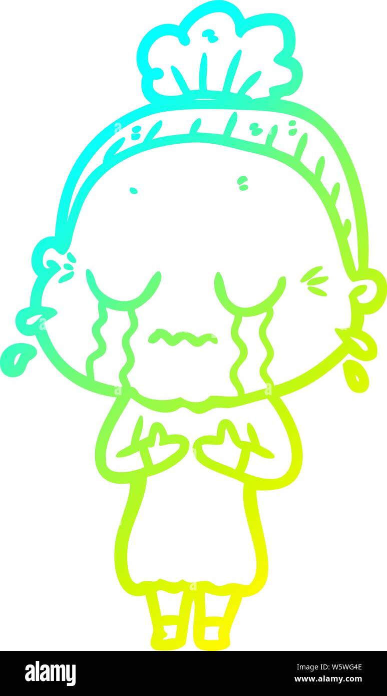 cold gradient line drawing of a cartoon crying old lady Stock Vector ...