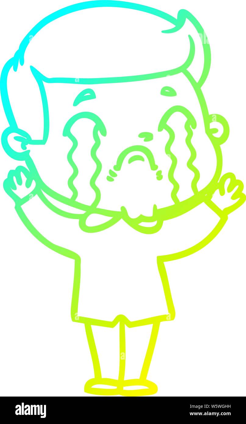 cold gradient line drawing of a cartoon man crying Stock Vector Image ...