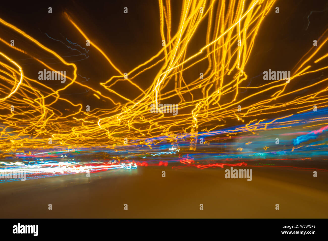 Blurred Defocused Lights of Heavy Traffic on a Wet Rainy. traffic ...