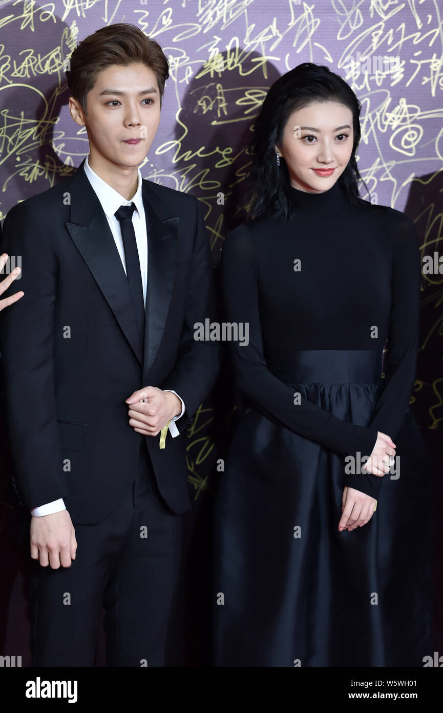 Chinese actor and singer Lu Han, left, and actress Jing Tian pose as ...