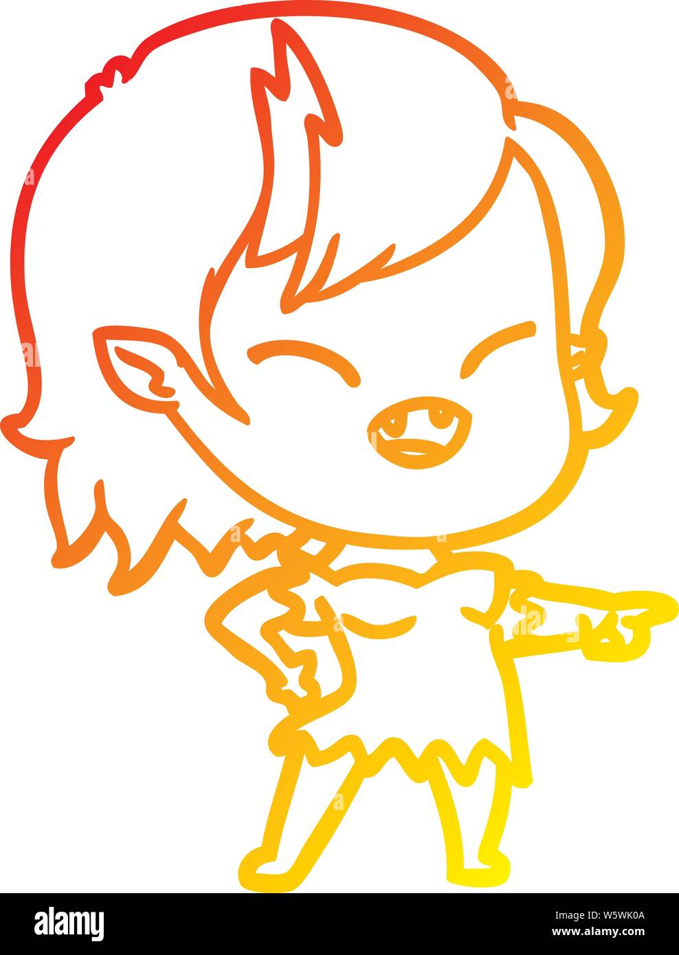 warm gradient line drawing of a cartoon vampire girl pointing and ...
