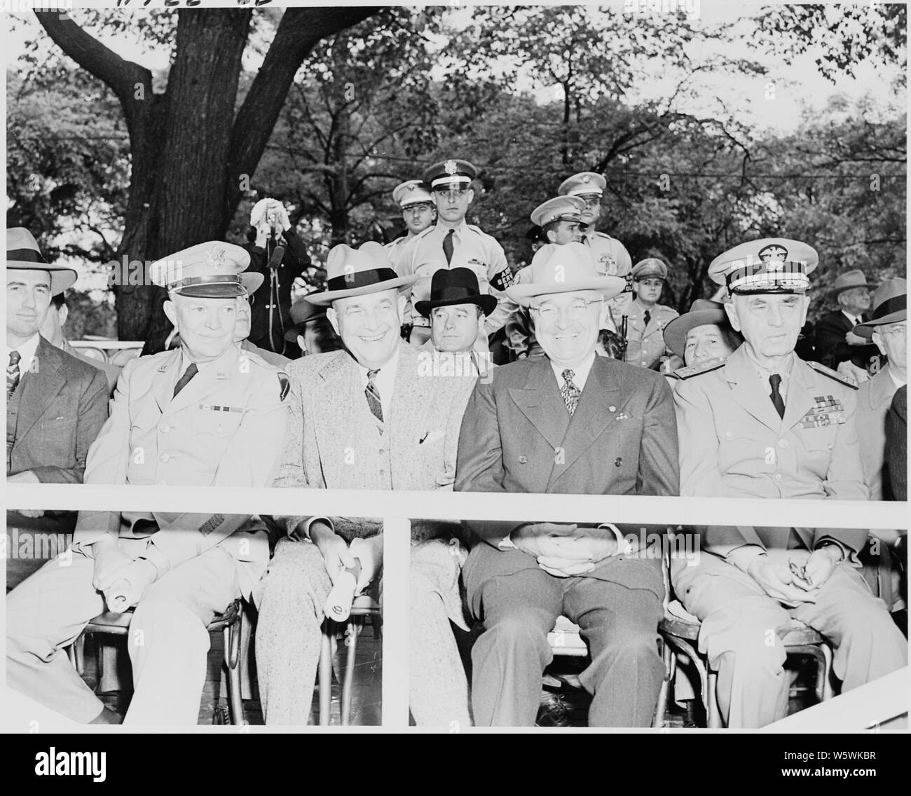 Photograph of dignitaries on the reviewing stand during the Armed ...