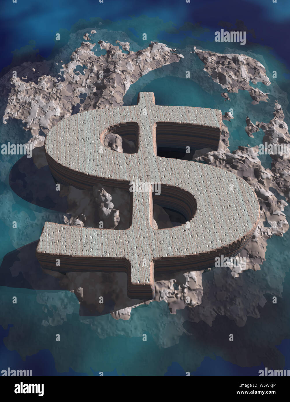 Three dimensional illustration of dollar bill island in a sea Stock ...
