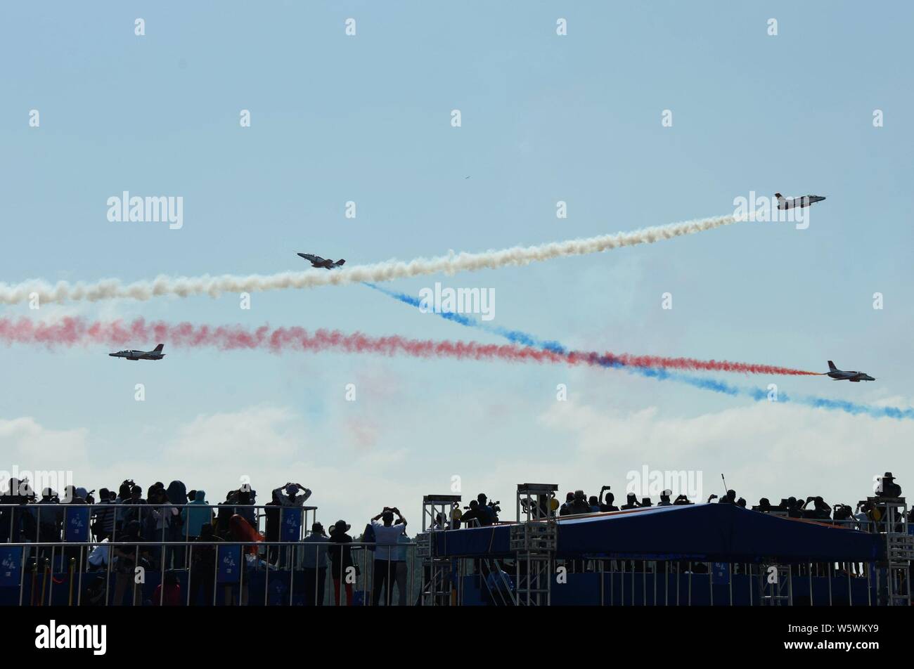 China's K-8 aircrafts from the Aerobatic Team "Hongying", meaning Red ...