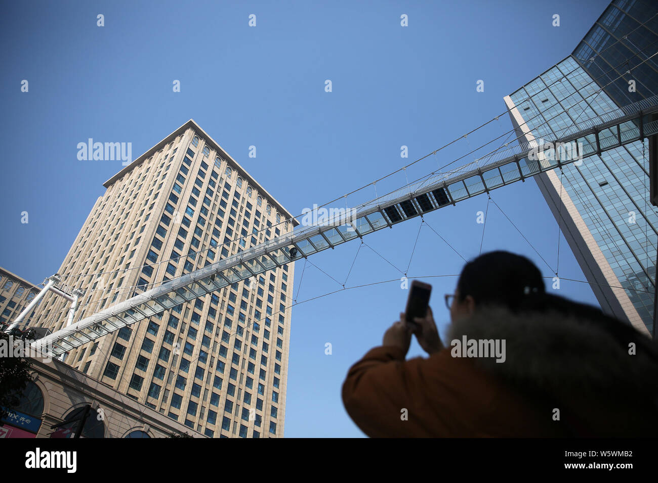 A worm's eye view of China's first urban glass bridge in Shijiazhuang ...