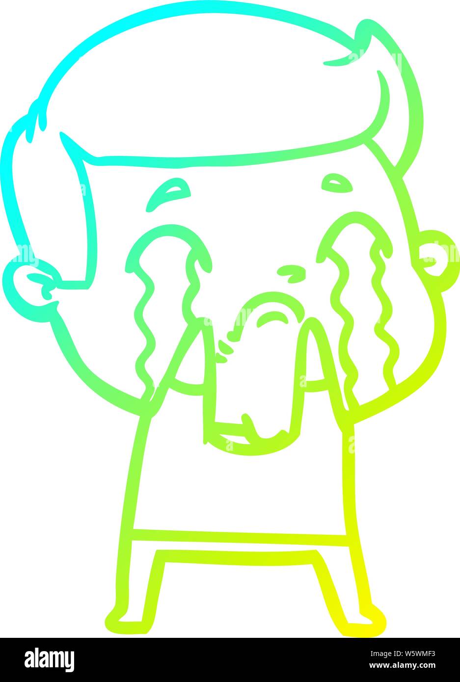 cold gradient line drawing of a cartoon man crying Stock Vector Image ...