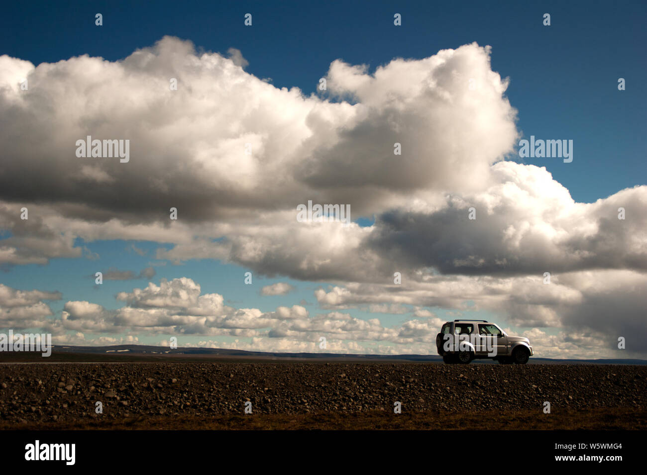 A 4x4 car in off-road route through the inland of Iceland through ...
