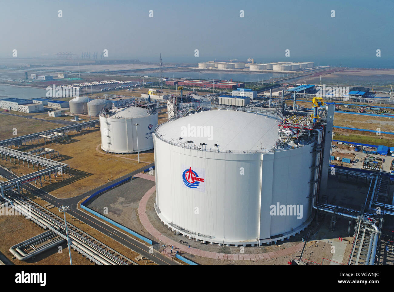 --FILE--An aerial view of a liquefied natural gas (LNG) storage tank of ...