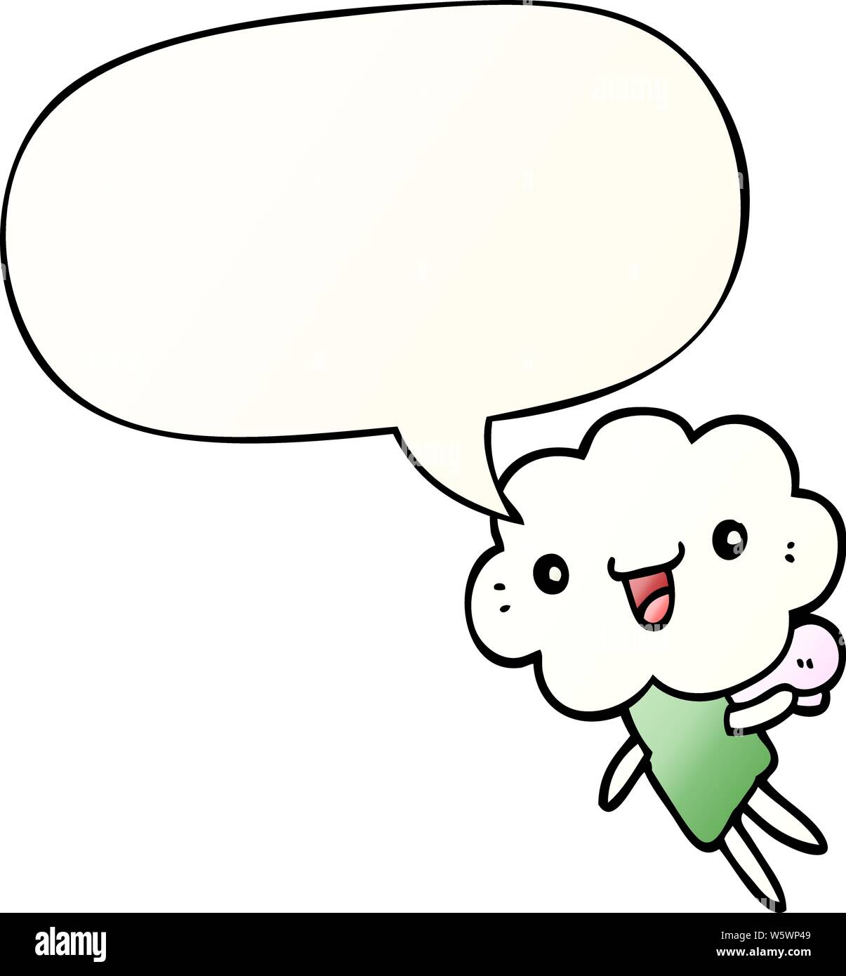 cartoon cloud head creature with speech bubble in smooth gradient style ...