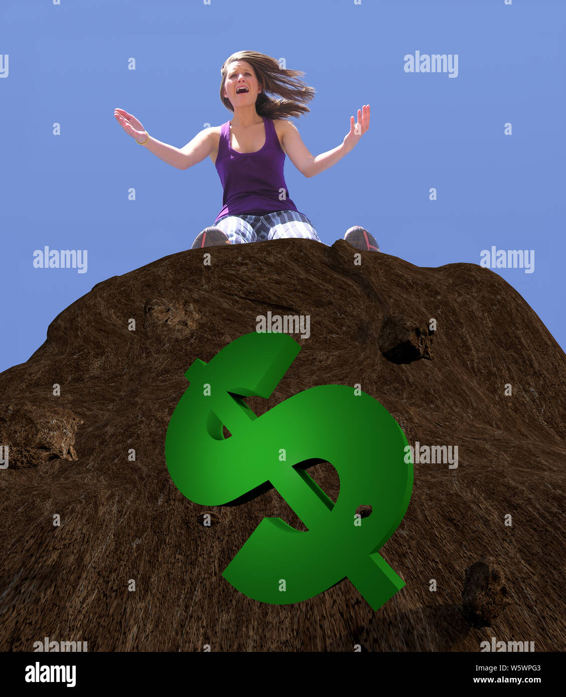 Illustration of Dollar Sign Fallen down cliff with woman on ledge above ...