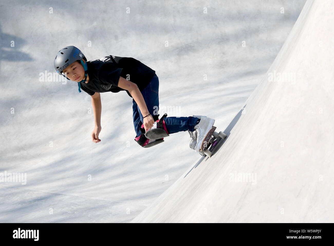 A player competes in the women's final match during the 2018 World ...