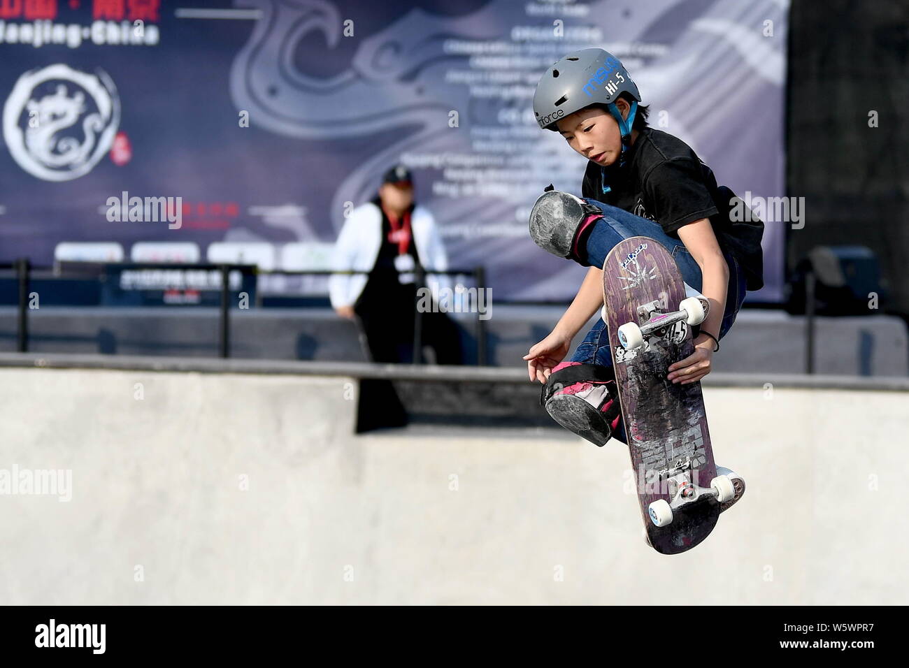 A player competes in the women's final match during the 2018 World ...