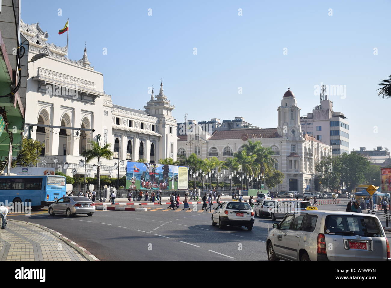 View of Yangon city hall, one of the main buildings in the former ...