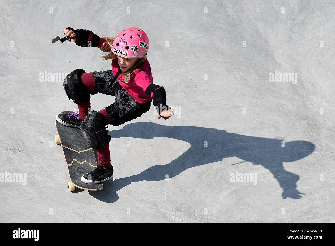 A player competes in the women's final match during the 2018 World ...