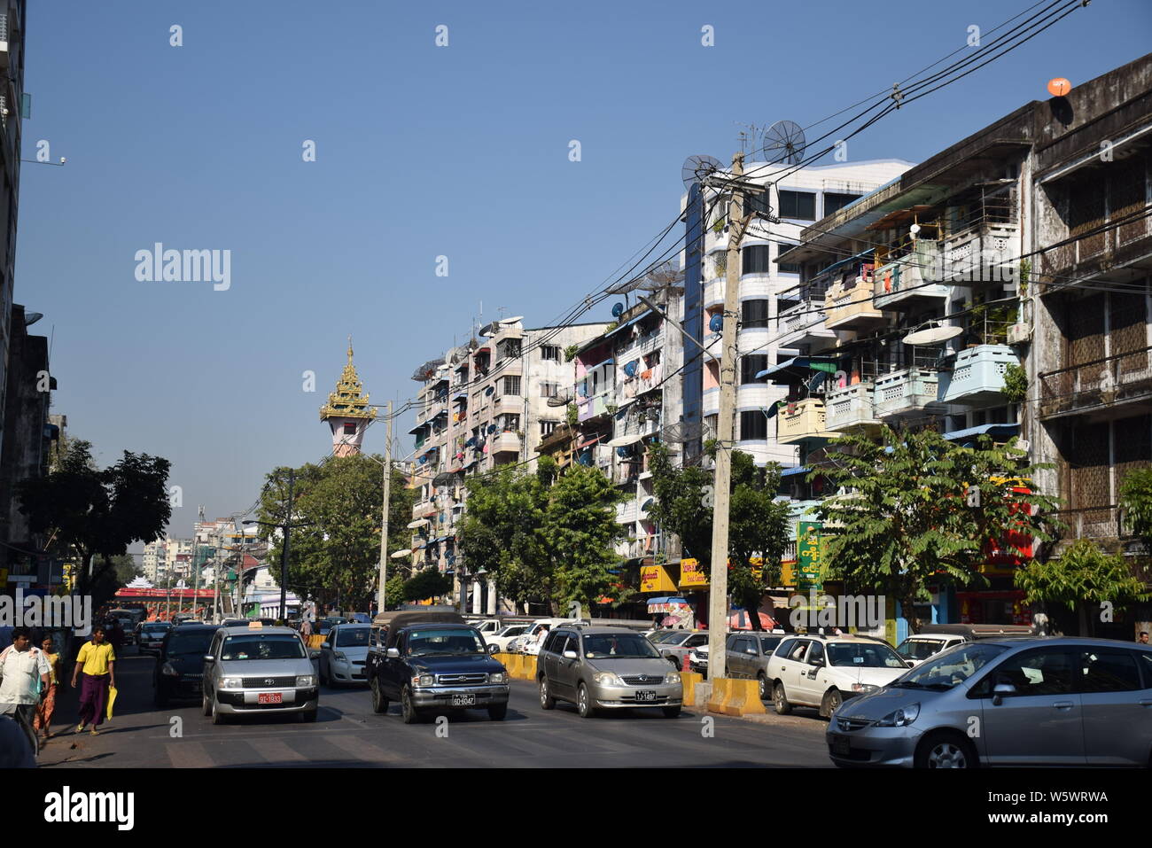 Street view of Yangon, the former burmese capital - Myanmar Stock Photo ...