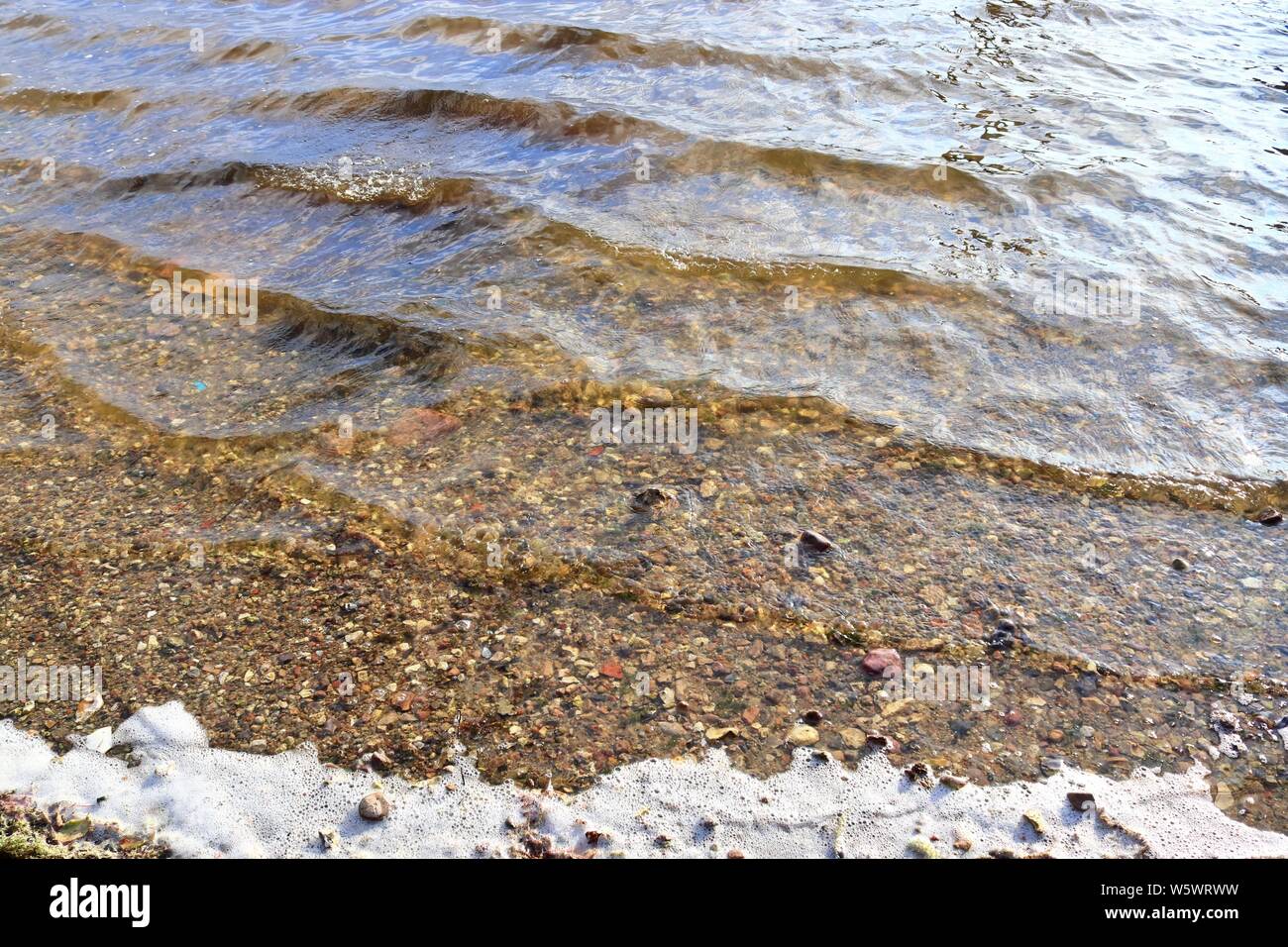 Beautiful close up water surfaces with waves and ripples reflecting the ...