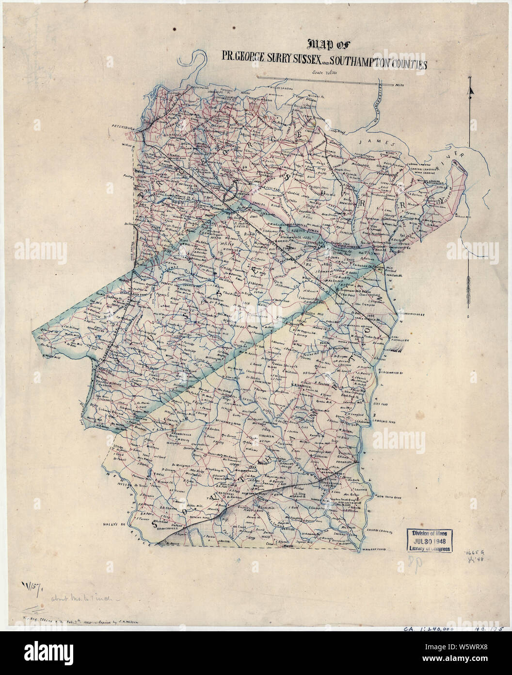Civil War Maps 0782 Map of Pr George Surry Sussex and Southampton ...
