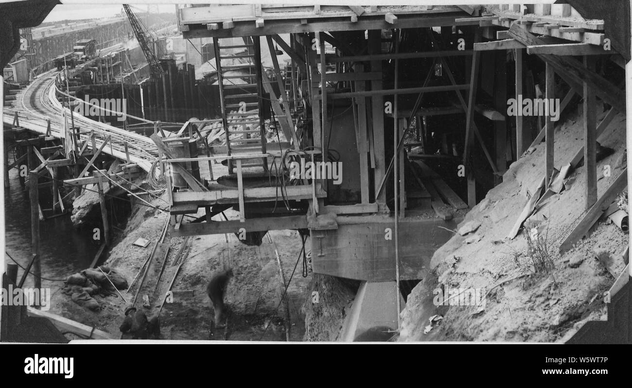 Photograph with caption Contractor's mixer plant, Lock No. 7 Stock ...