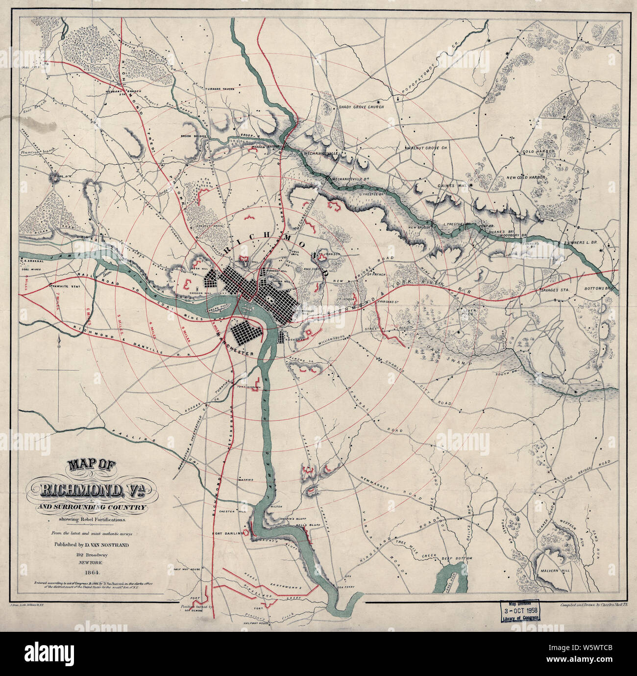 Civil War Maps 0787 Map of Richmond Va and surrounding country showing ...