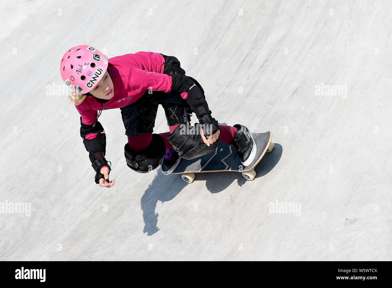 A player competes in the women's final match during the 2018 World ...