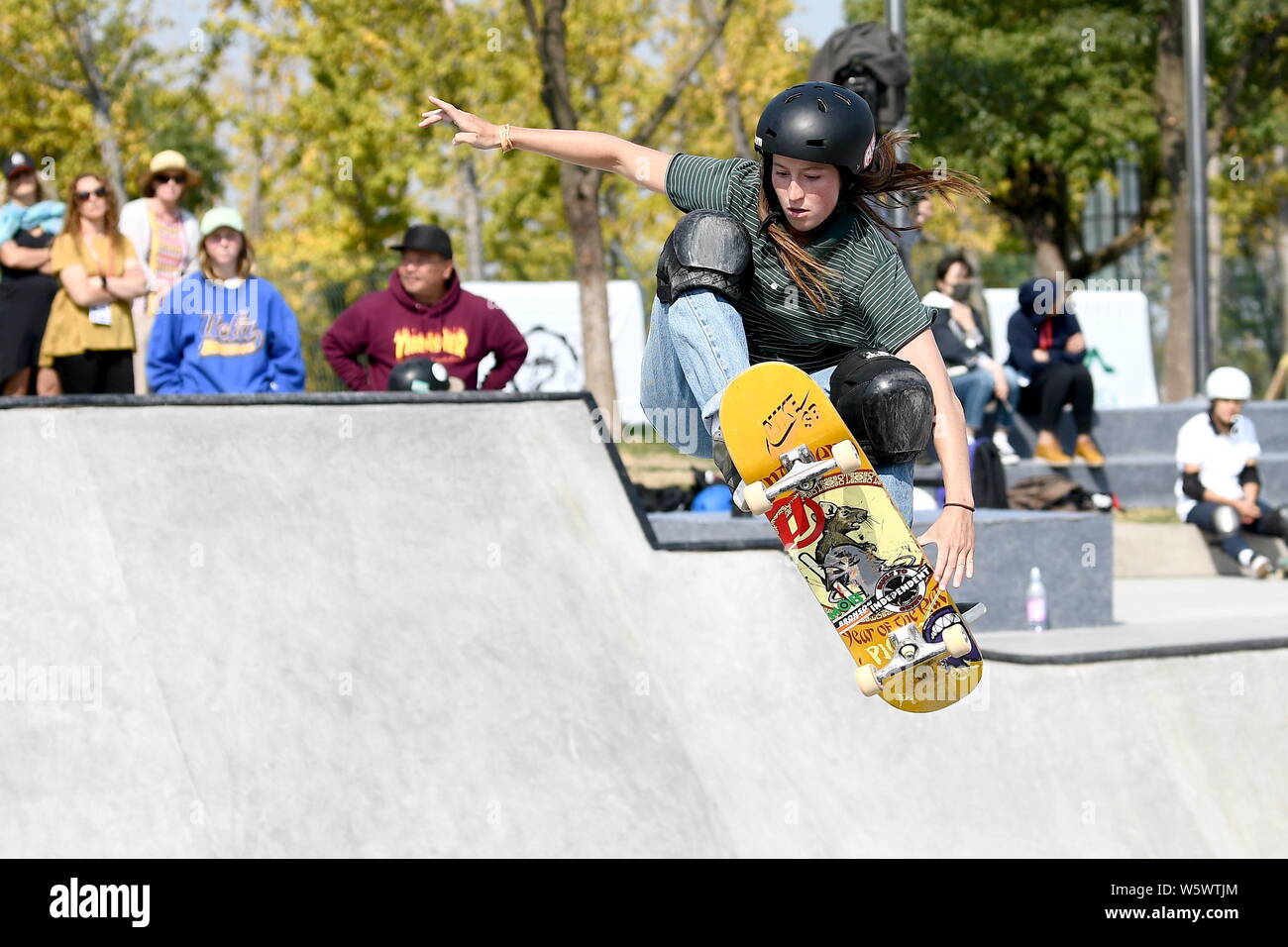 A player competes in the women's final match during the 2018 World ...