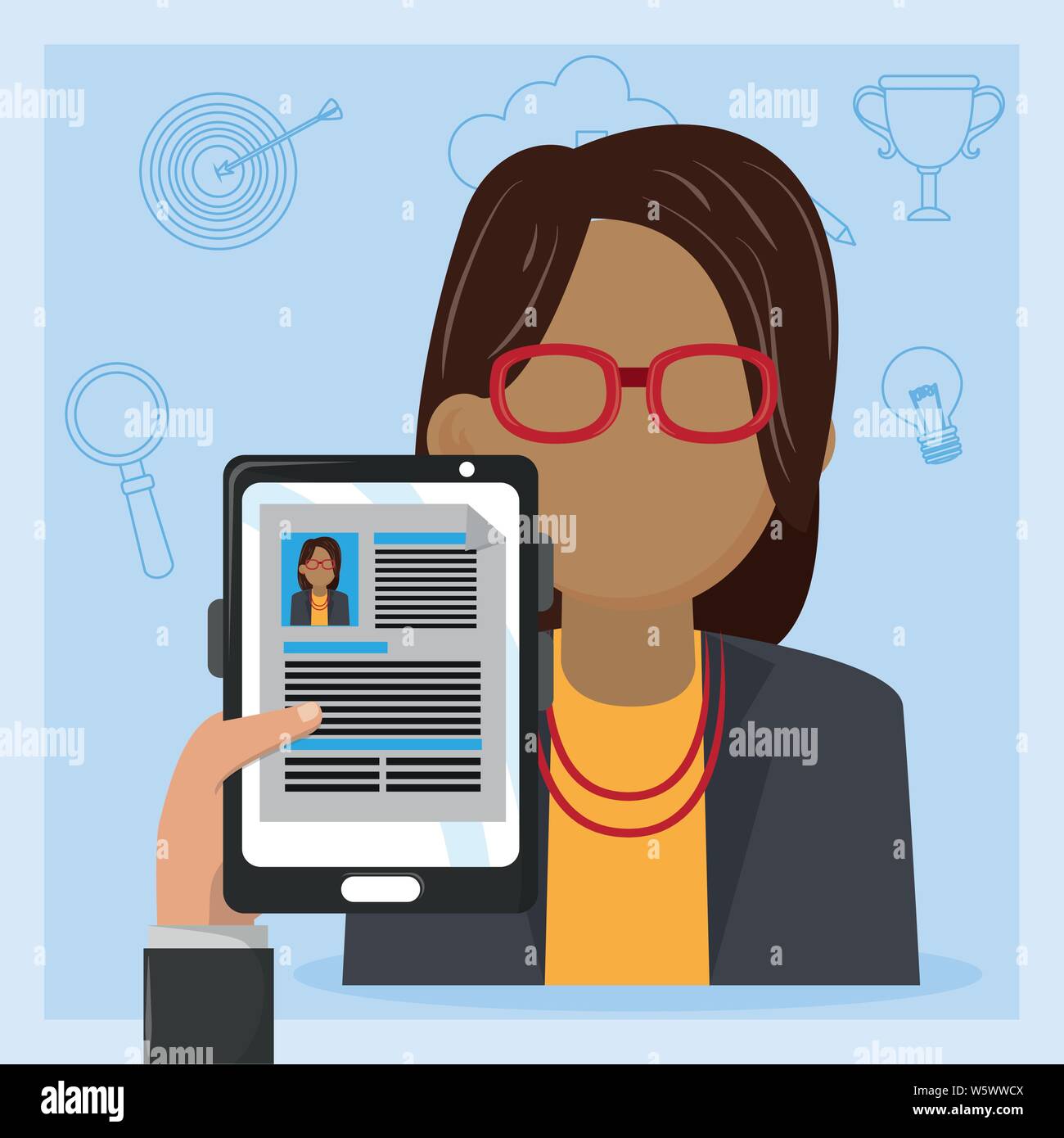 Businessman hand holding tablet with CV Stock Vector Image & Art - Alamy