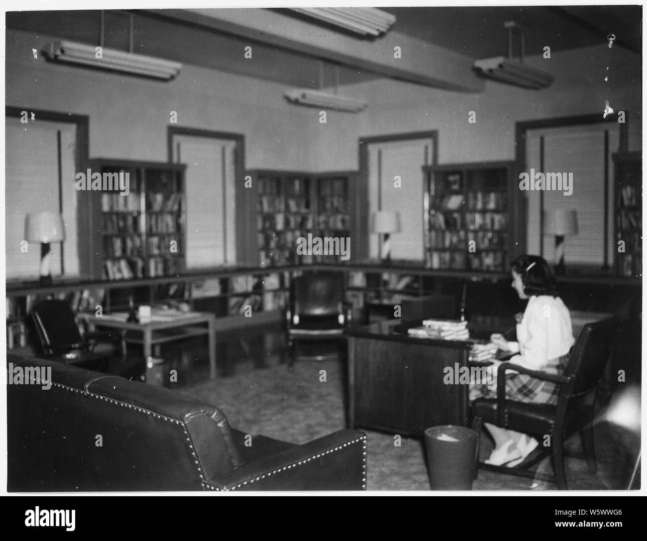Photograph with caption View of Library in Permanent Recreation ...
