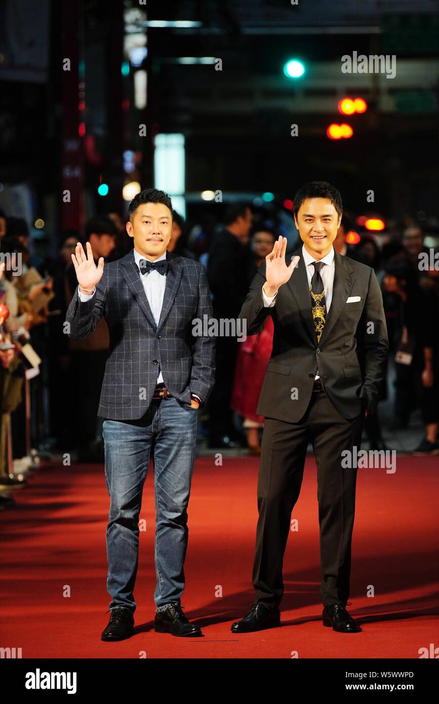 Taiwanese actor and singer Ming Dao, right, arrives on the red carpet ...