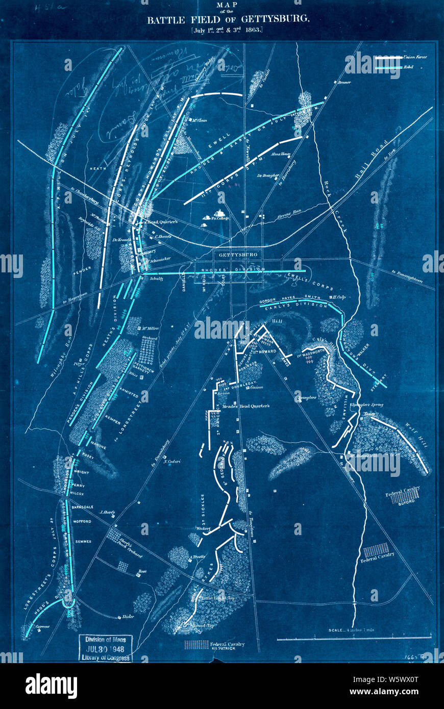 Civil War Maps 0821 Map of the battle field of Gettysburg July 1st 2nd ...