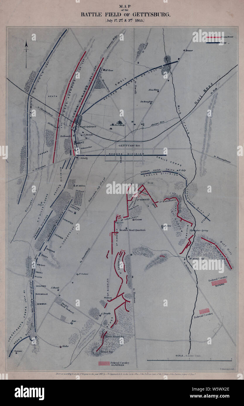 Civil War Maps 0820 Map of the battle field of Gettysburg July 1st 2nd ...