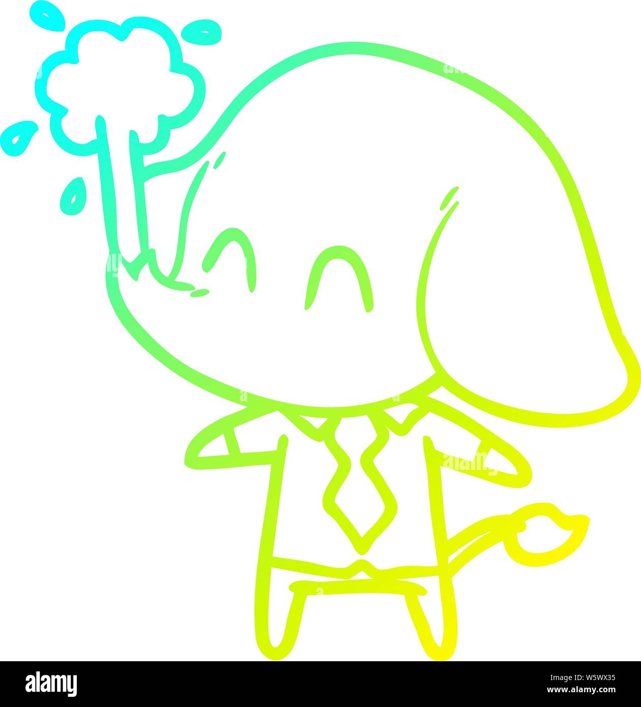 cold gradient line drawing of a cute cartoon elephant spouting water ...