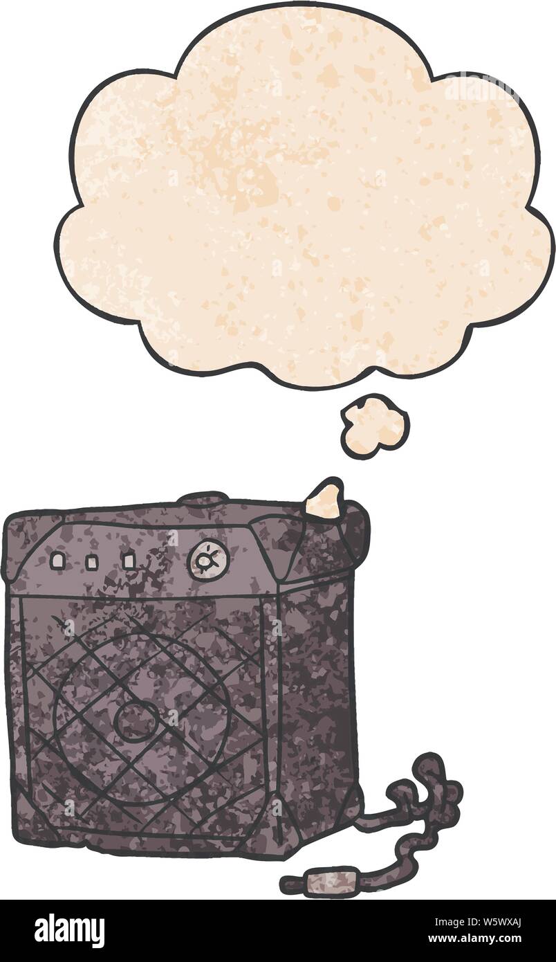 cartoon guitar amp with thought bubble in grunge texture style Stock ...