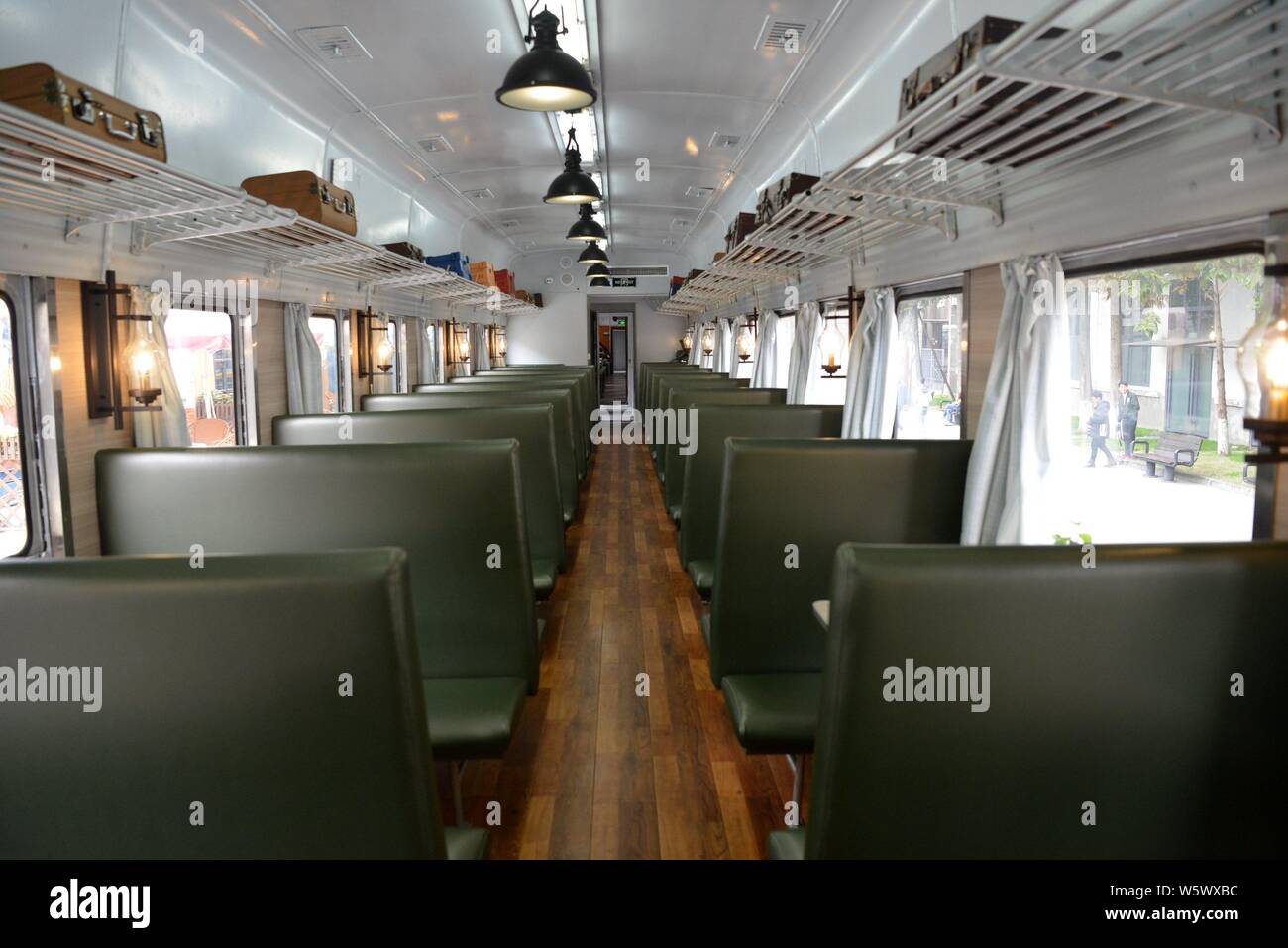 View of a restaurant built inside a former steam-powered train in ...