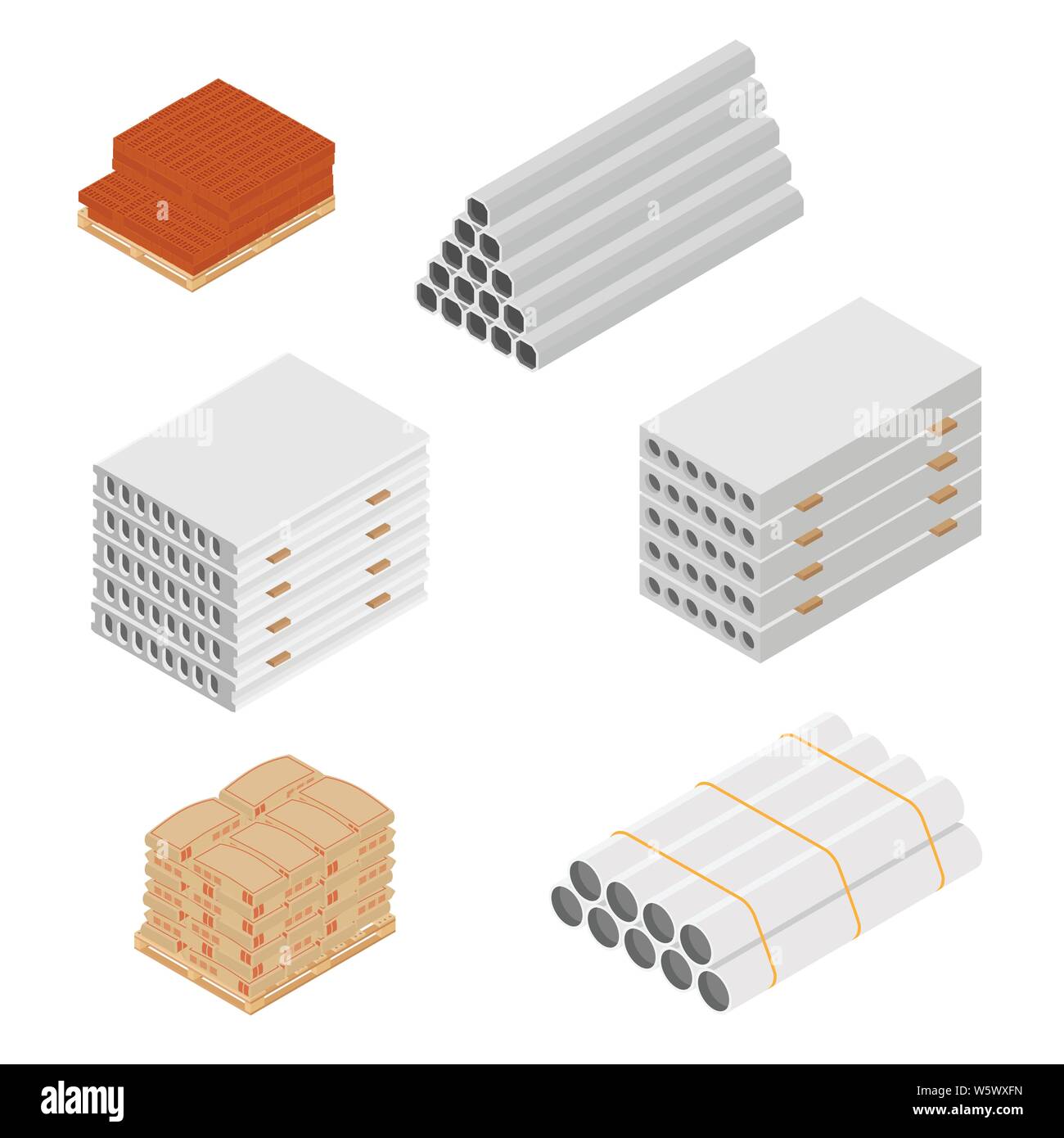 Building and construction materials vector icon set isometric view ...