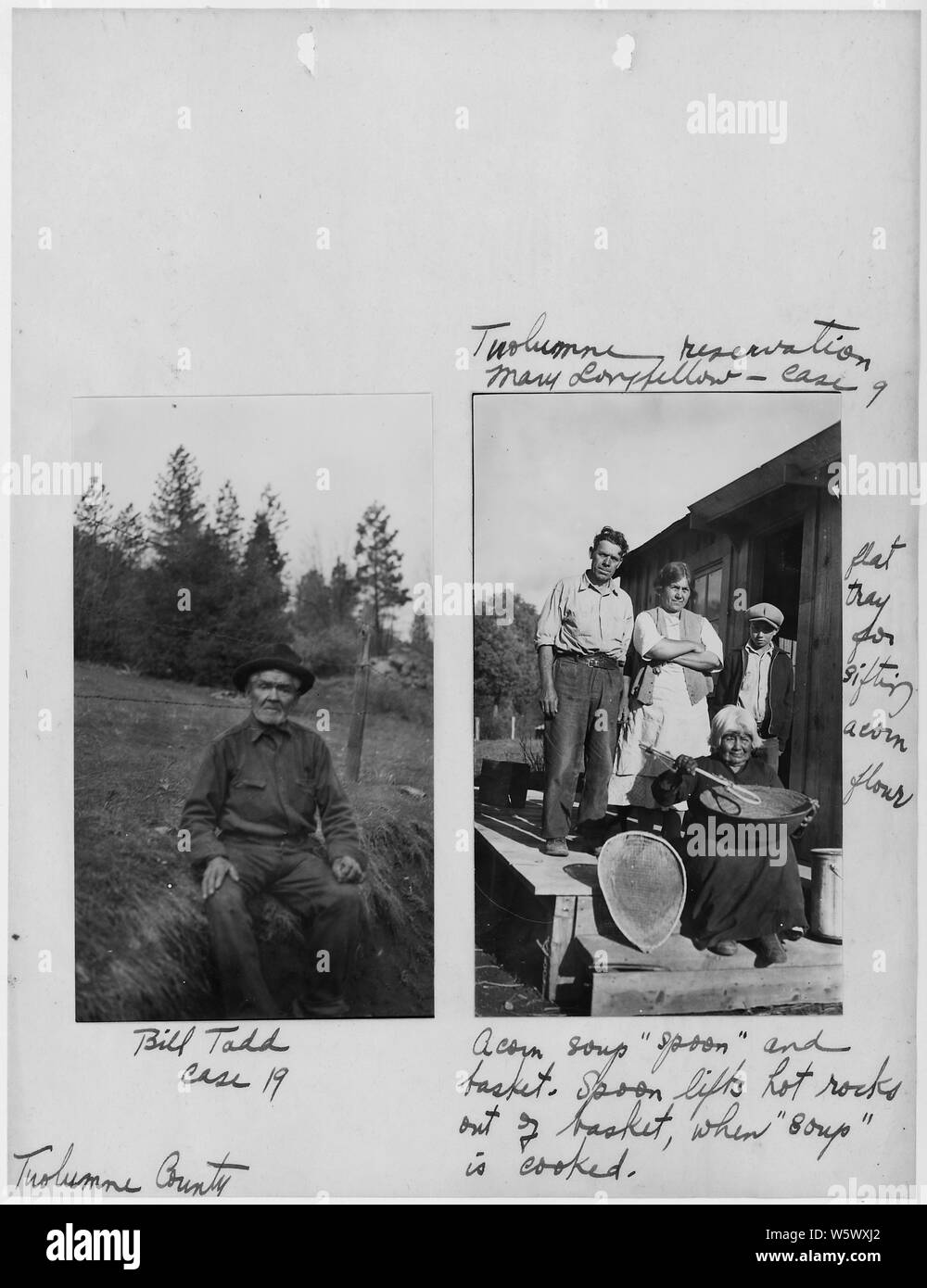 Photographs, with captions, of Bill Todd and Mary Longfellow with acorn ...