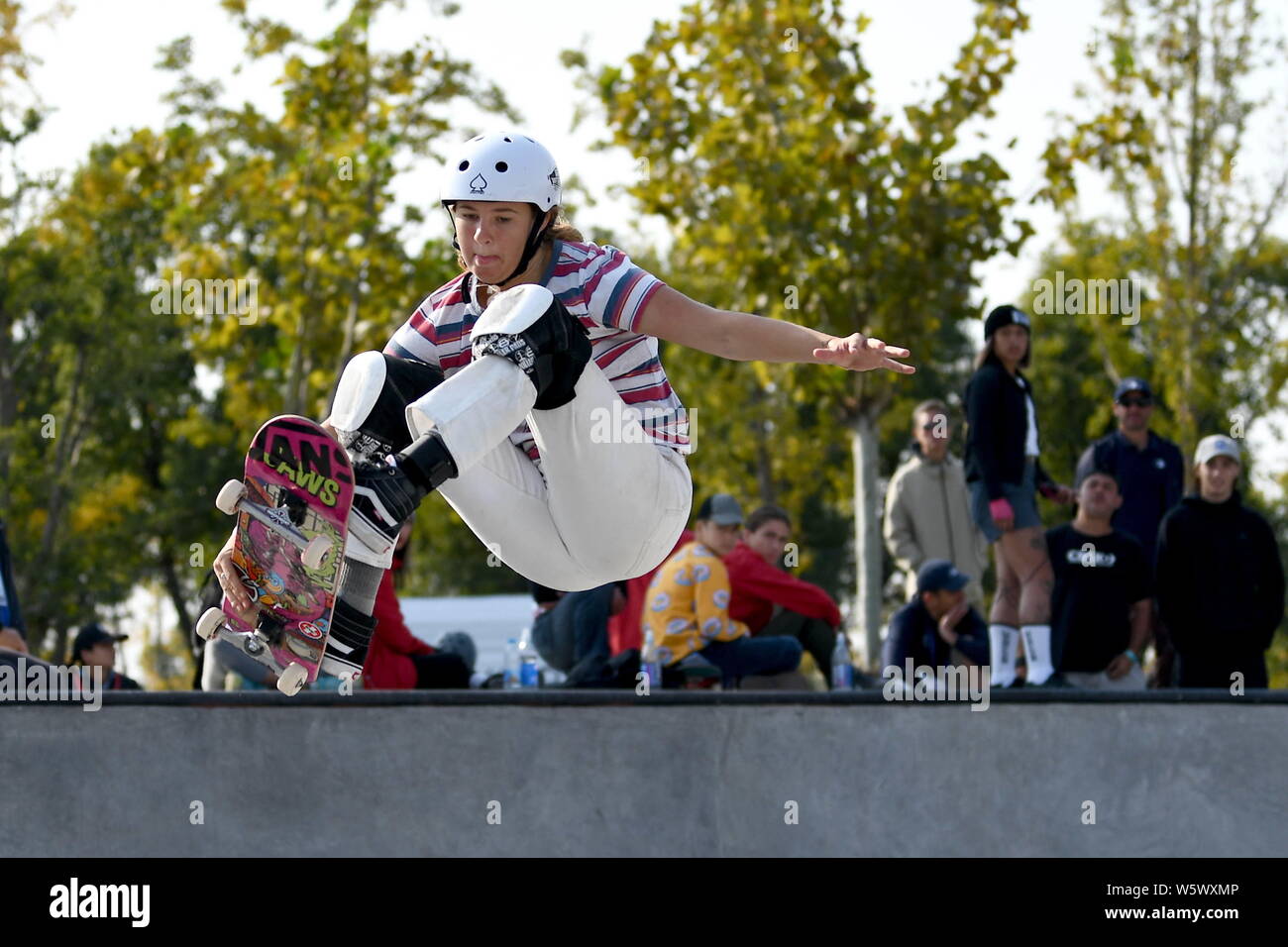 A player competes in the women's final match during the 2018 World ...