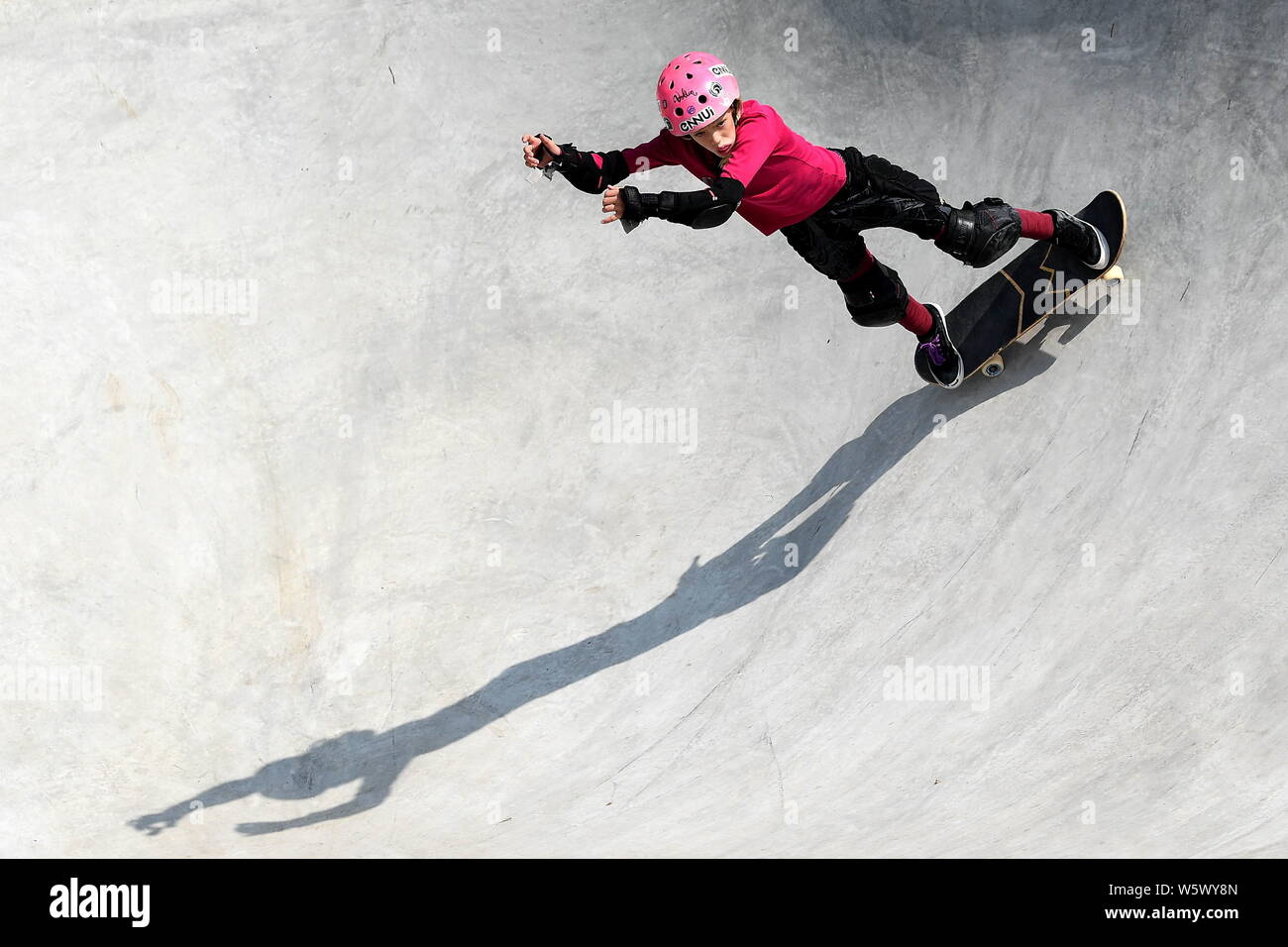 A player competes in the women's final match during the 2018 World ...