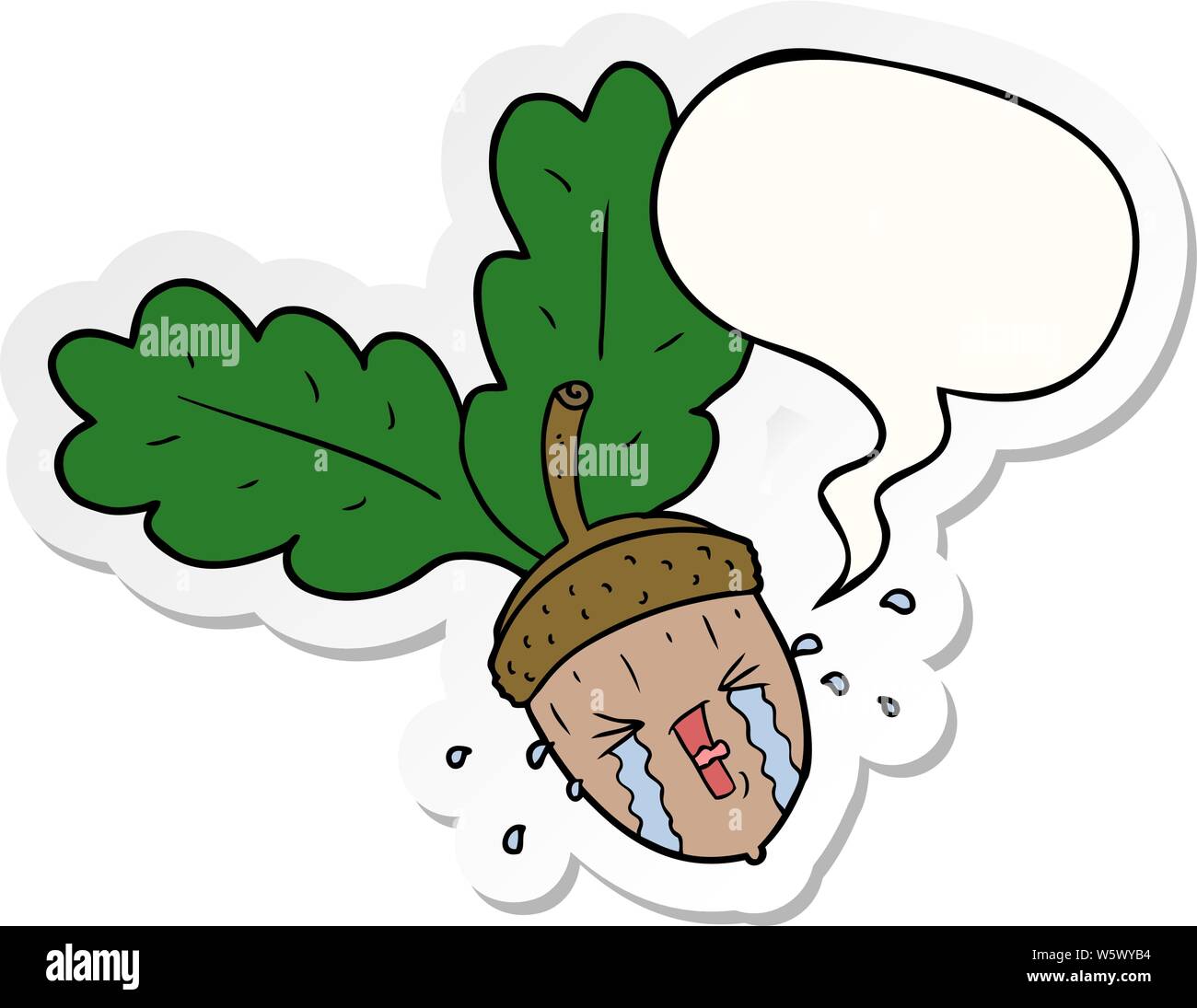 cartoon crying acorn with speech bubble sticker Stock Vector Image ...
