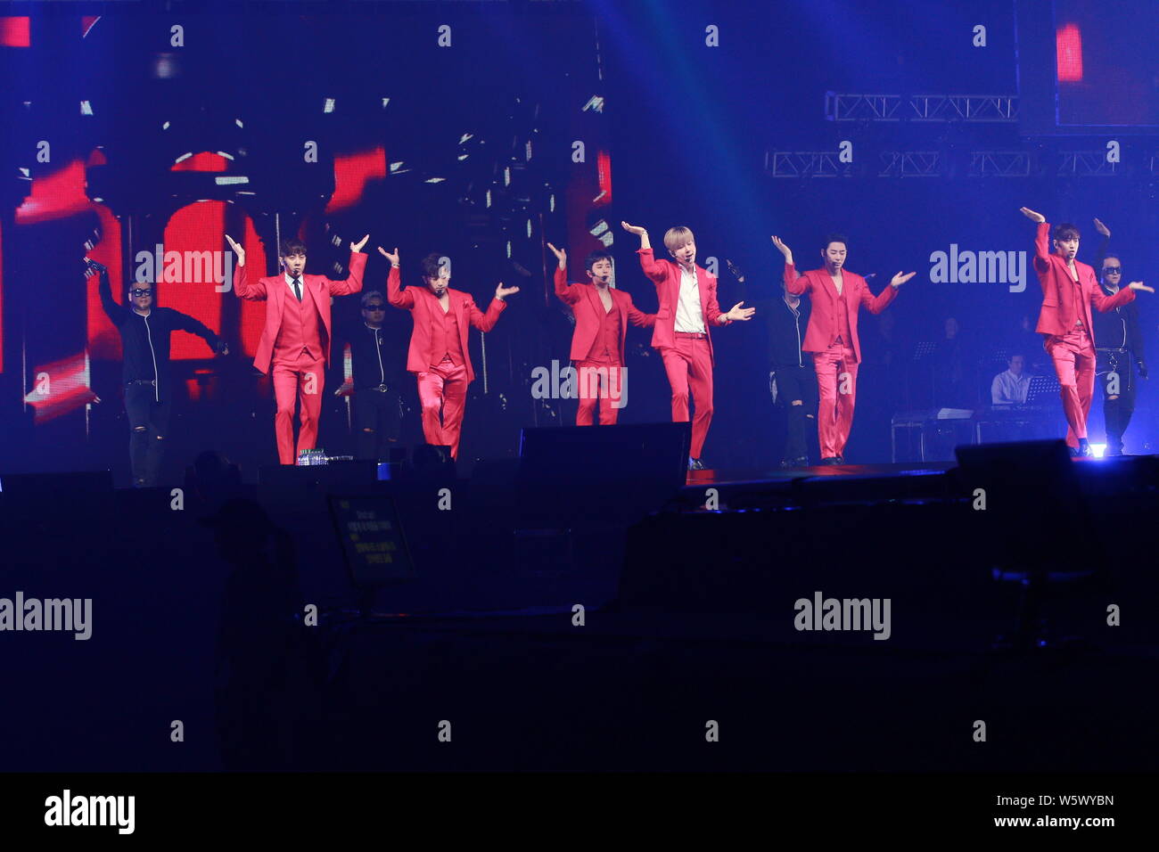 Members of South Korean boy band Shinhwa perform during the 2018 ...