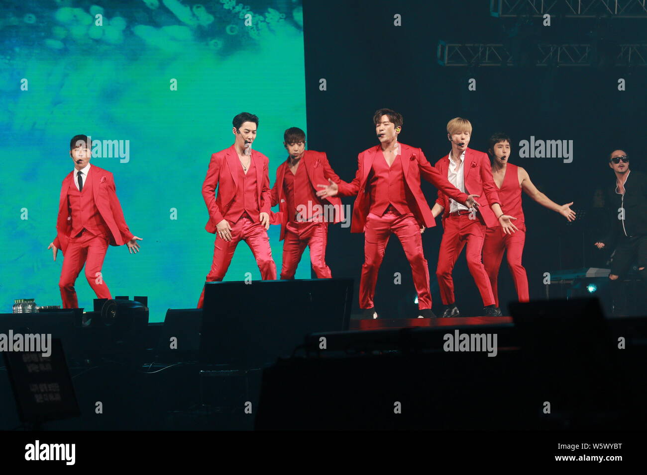 Members of South Korean boy band Shinhwa perform during the 2018 ...