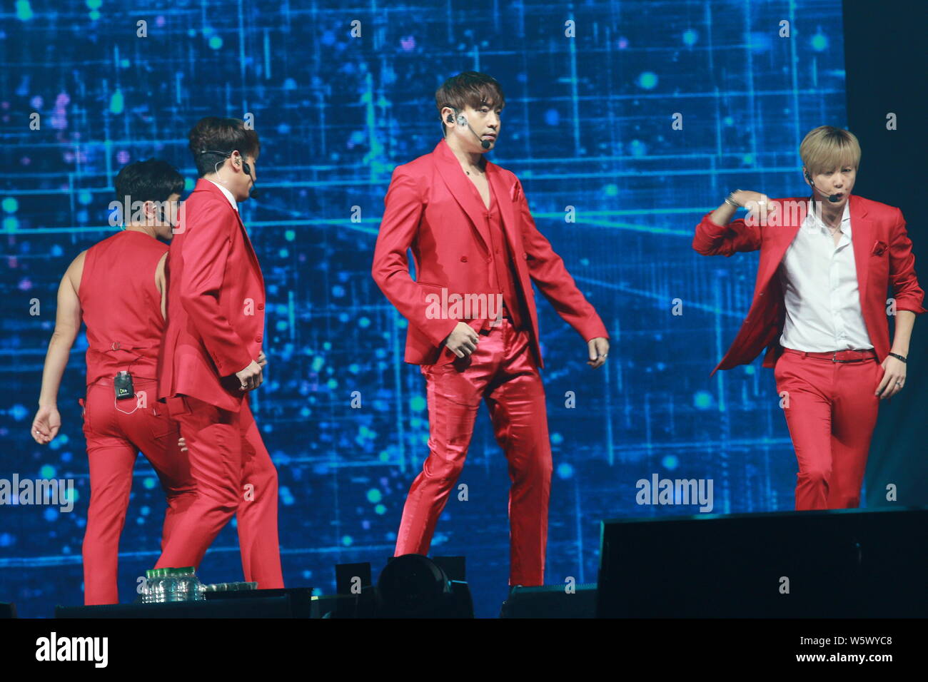 Members of South Korean boy band Shinhwa perform during the 2018 ...